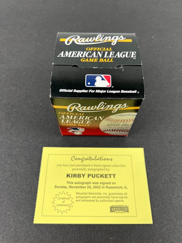 Kirby Puckett signed Official AL baseball Rawlings Mounted Memories COA ...