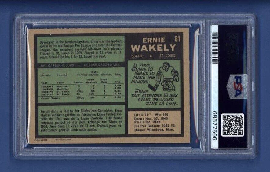 1971-72 OPC O-PEE-CHEE #81 ERNIE WAKELY PSA 6 EX-MT St. Louis Blues ...