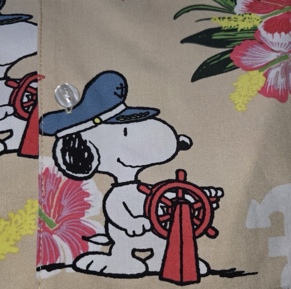 Peanuts Snoopy Nautical Hawaiian Rayon Button-Up Shirt Large Sailor ...