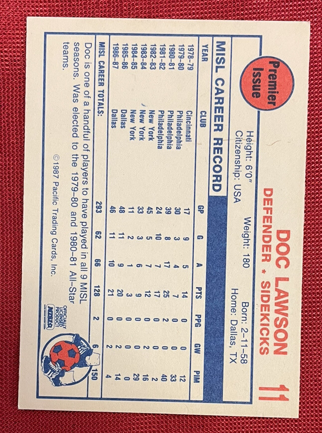 1987-88 Pacific MISL Doc Lawson #11 Rookie RC Dallas Sidekicks | eBay
