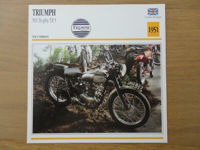 TRIUMPH 500 TROPHY TR 5 ..G.B. .1951 Fiche Moto Classic Motorcycle Card ...