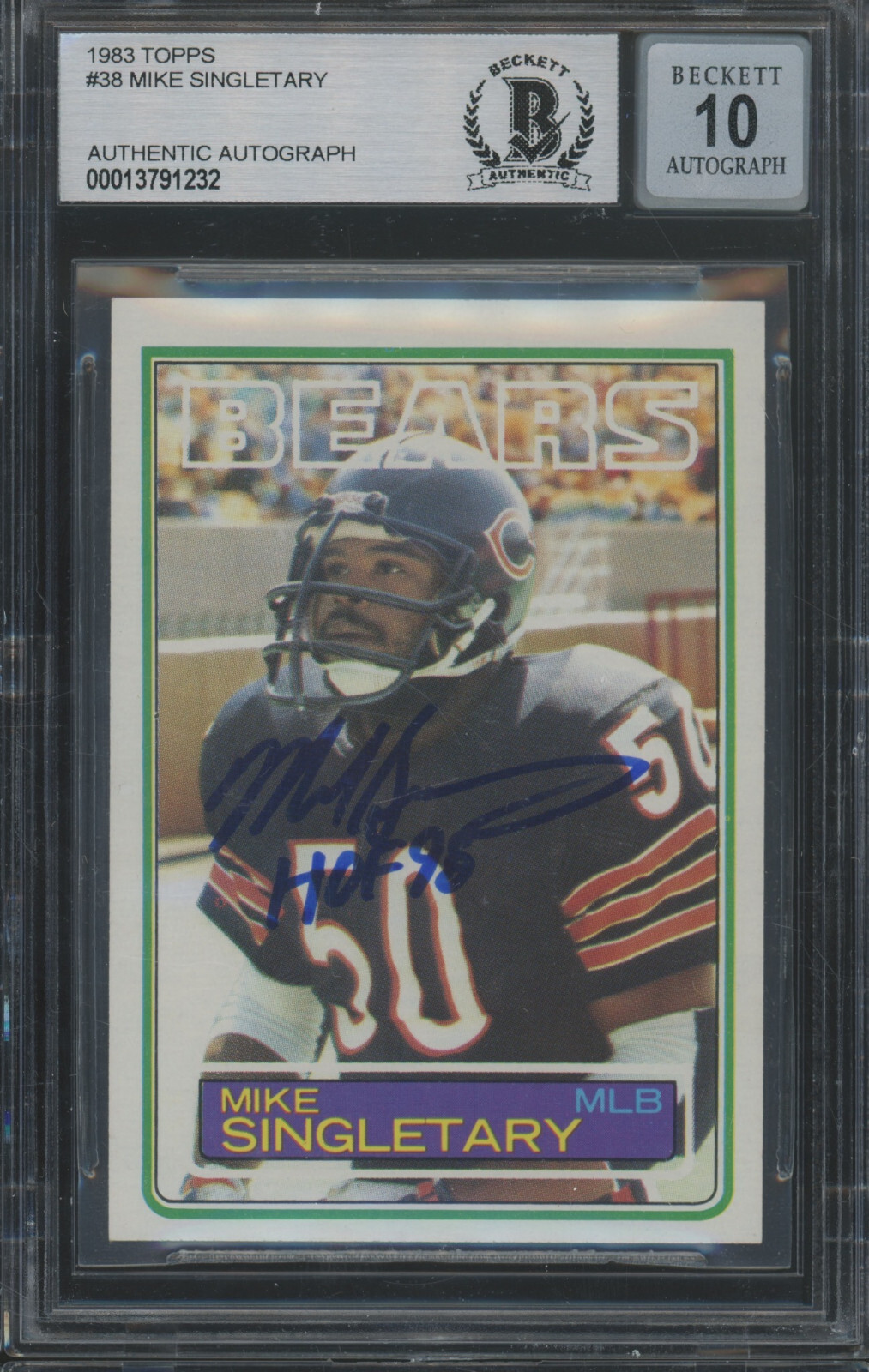 1983 Topps Insc HOF 98 #38 Mike Singletary Autograph BAS BGS Beckett 10 ...
