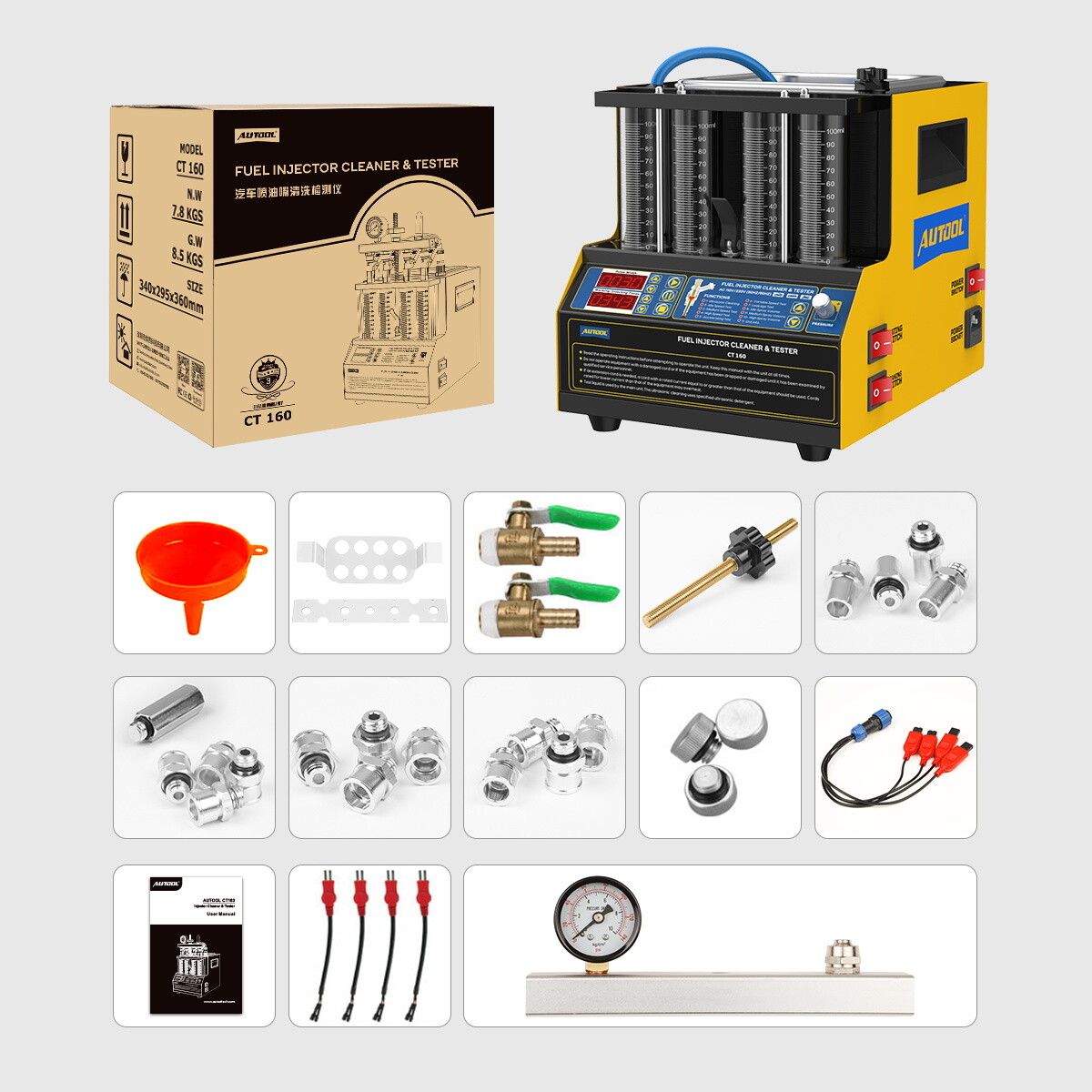 AUTOOL CT160 Car Ultrasonic Fuel Injector Cleaner&Tester Machine ...