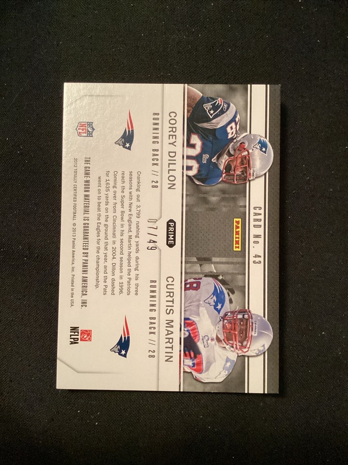 2012 Totally Certified Prime /49 Corey Dillon Curtis Martin #43 HOF ...