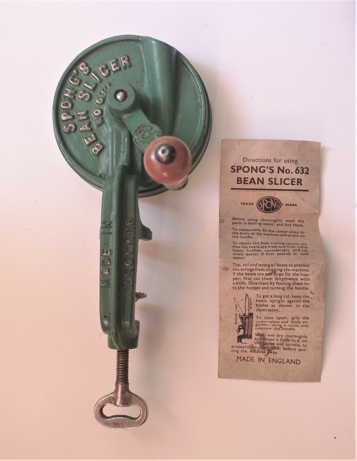 Antique Vintage Cast Iron Spong's Green Bean Slicer No632 with original ...