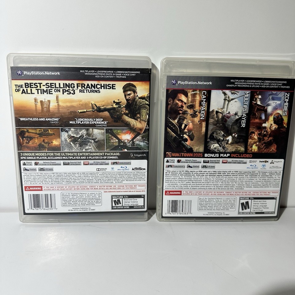 PS3 Call of Duty Black Ops 1 and 2 COD PlayStation 3 Bundle Lot War CIB ...