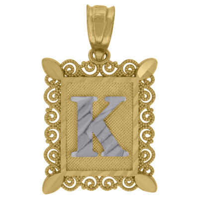10K Two-Tone Gold Initial K Charm Pendant 1g Gift for Mother | eBay