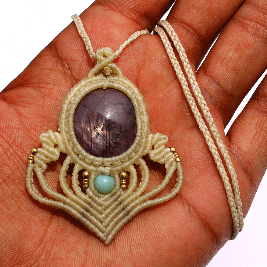 Handmade Natural Star Ruby Gemstone Bohemian Micro Macrame Crystal Necklace | eBay