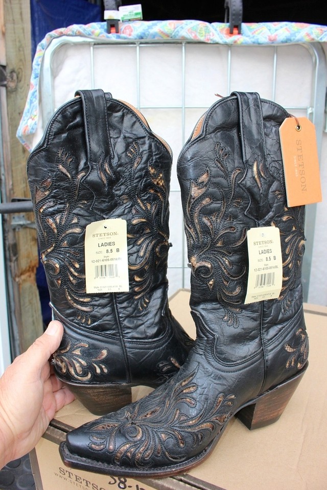 38-13 New Stetson Ladies 10B Fashion Rustic Black Python boots was 359. ...