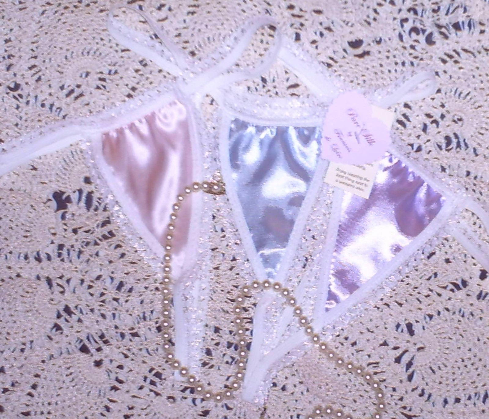 3 PURE SILK MICRO G STRINGS pink blue lilac Made in France Sexy French ...