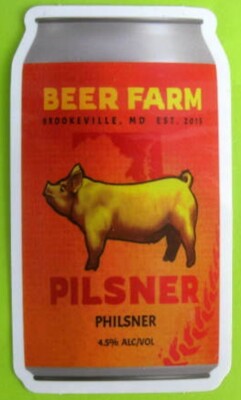 BEER FARM PILSNER 3 7/8 inch Beer STICKER with PIG, Label, Brookeville ...