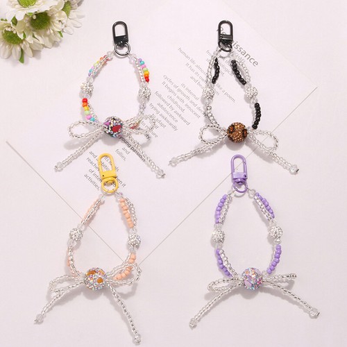 Colorful Diamond Ball Key Chain With Beaded Bow Cute Phone Chain ...