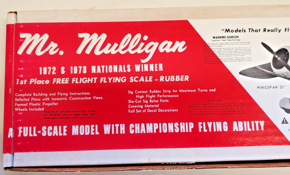 MR. MULLIGAN MODEL AIRPLANE KIT # FF-23 1972 & 1973 NATIONALS WINNER ...