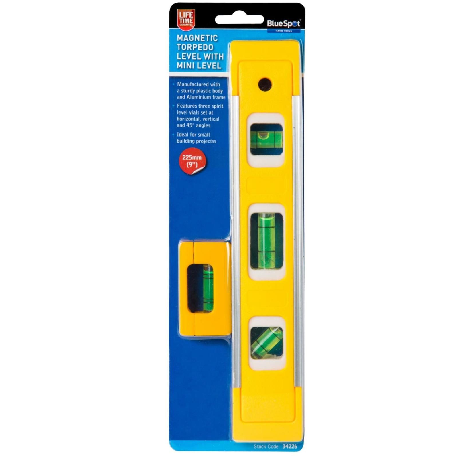 BlueSpot 2pc Magnetic Torpedo Boat Mini Spirit Level Tool 3 Vial 225mm ...