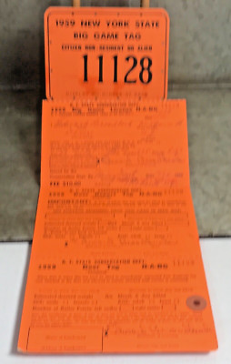 1959 New York State Big Game Hunting License Permit Back Tag Citizen ...