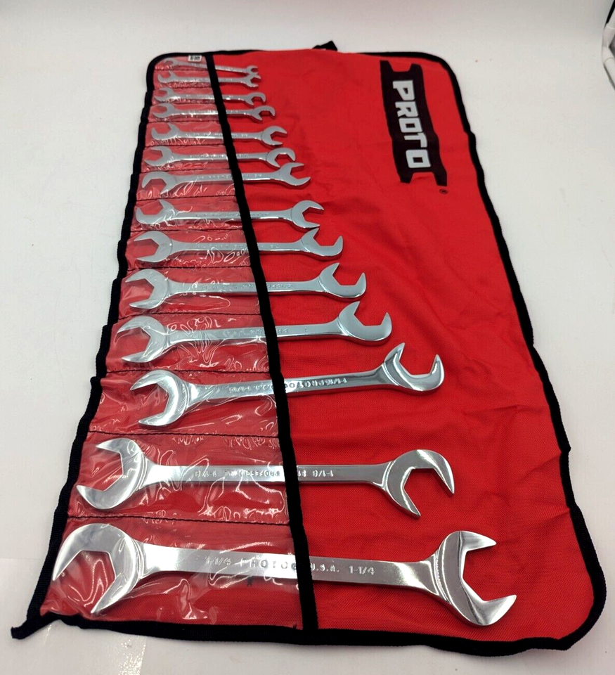 Proto J3100B 14-Piece Full Polish Angle Open-End Wrench Set 3/8" to 1-1 ...