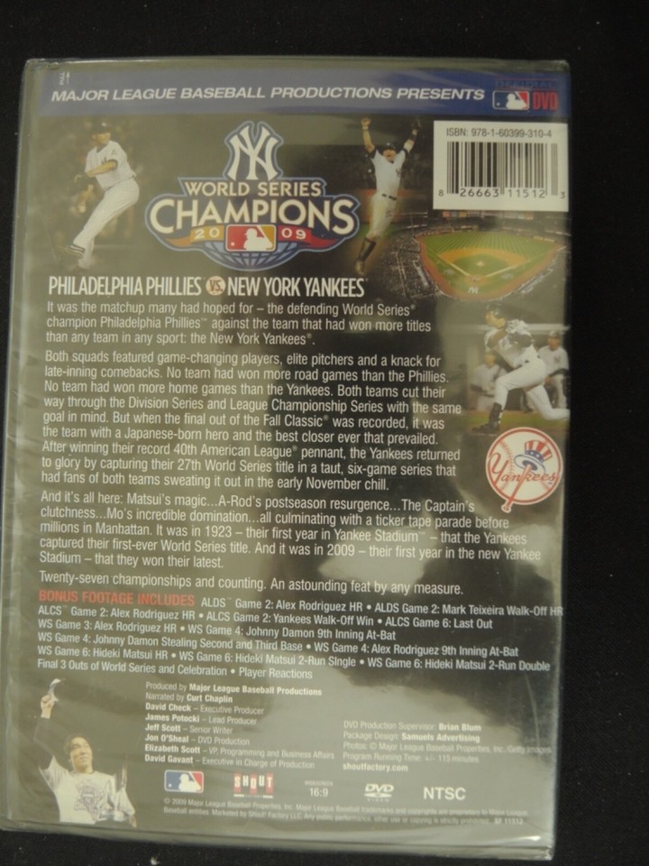 New York Yankees 2009 MLB World Series Champs DVD Movie TV Baseball NEW ...