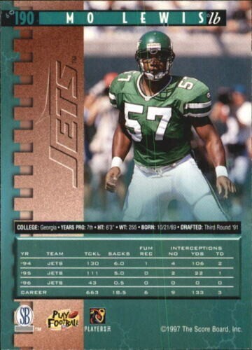 1997 Pro Line Football Card #190 Mo Lewis | eBay