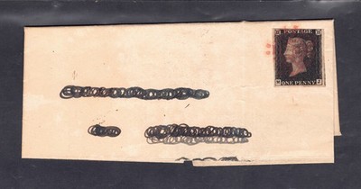 GREAT BRITAIN Scott # 1, USED One Penny Black on COVER w/Red Cancel ...