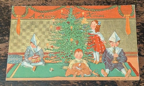 Postcard Children w/Tree A Merry X'mas-Copyright 1908-P Sanders-NY ...