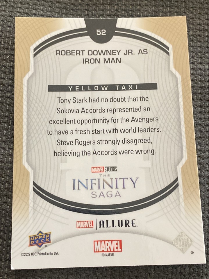 2022 UPPER DECK MARVEL ALLURE YELLOW TAXI ROBERT DOWNEY JR. AS IRON MAN ...