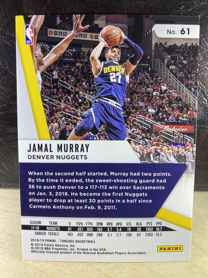 2018-19 Panini Threads Jamal Murray #61 Denver Nuggets NM | eBay