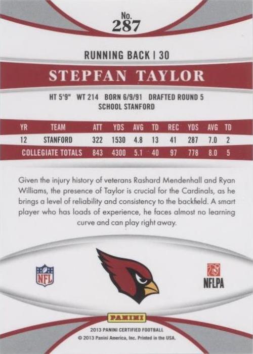 2013 Panini Certified Stepfan Taylor #287 for sale | eBay