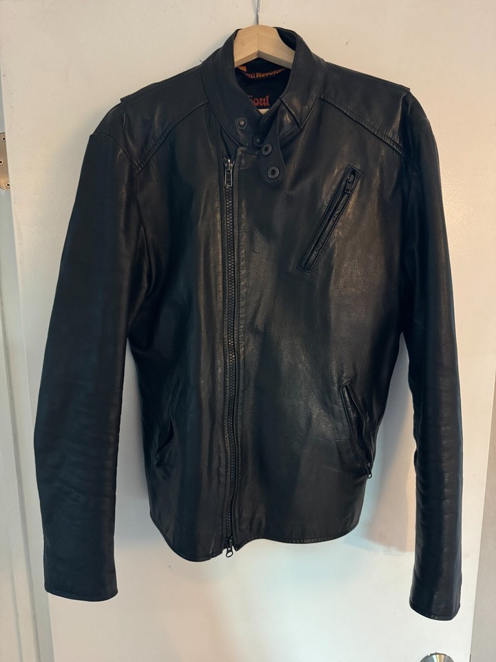 Soul Revolver Black Leather Jacket L Biker Moto | eBay