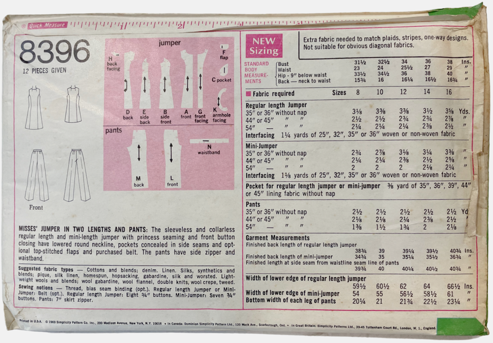 '60s Mod Mini & Regular-Length Jumper and Pants Simplicity 3896 Sewing ...