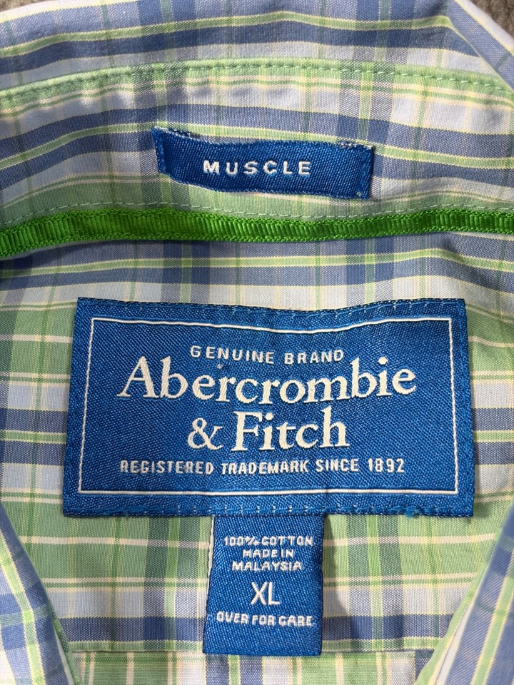 Abercrombie And Fitch Men's Muscle L/S Button Up Shirt Green Moose Logo ...