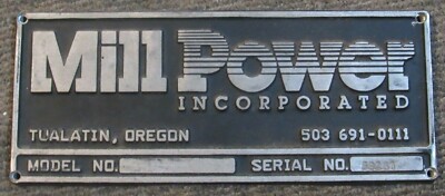 Mill Power Incorporated Serial Plate Plaque Sign Metal Emblem Farm ...