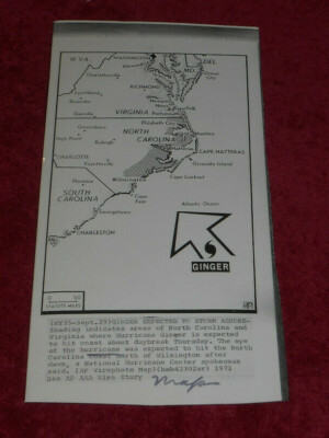 1971 Press Photo Map of Hurricane Ginger Landing Area North Carolina ...