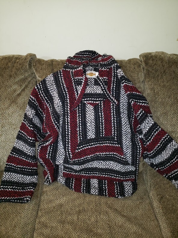 XXL Baja Hoodie Drug Rug Sweater Poncho Rasta Earth Ragz Surf Red Chill ...