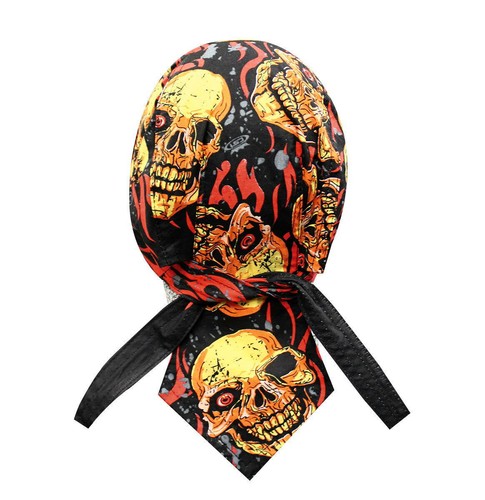 Headwrap DANBANNA Laughing Inferno Skulls Flames DuRag Doo Rag Skull ...