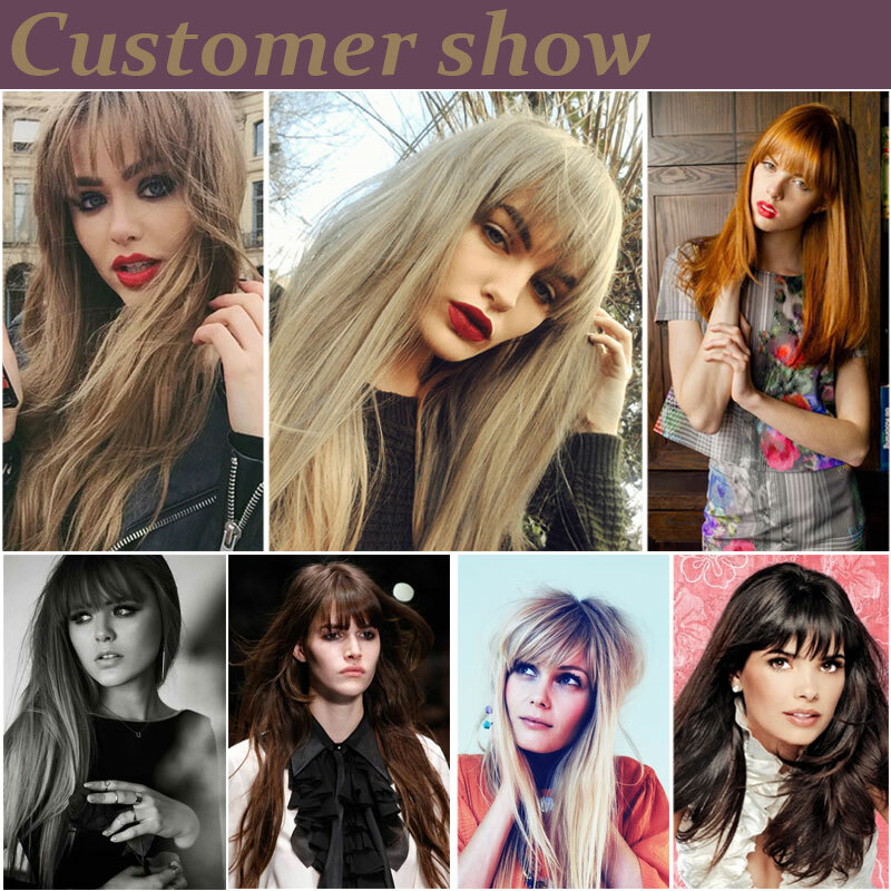 Woman Lady Clip in Full Head Hairpieces With air Bangs Topper Hair ...