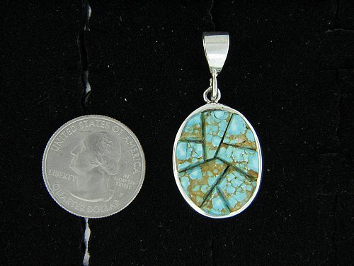 #8 Turquoise Beautiful Cobble Stone Inlaid Design Sterling Pendant ...