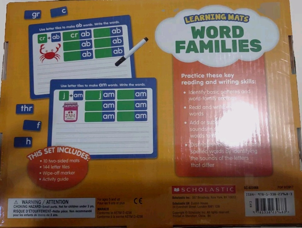 New Scholastic Learning Mats Word Families Build Early Literacy Skills ...
