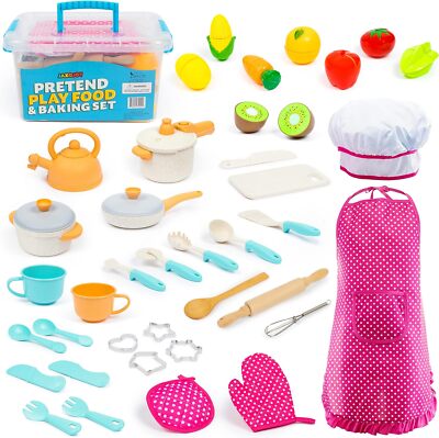 Kids Cooking and Baking Chef Set with Sliceable Play Food | Complete ...