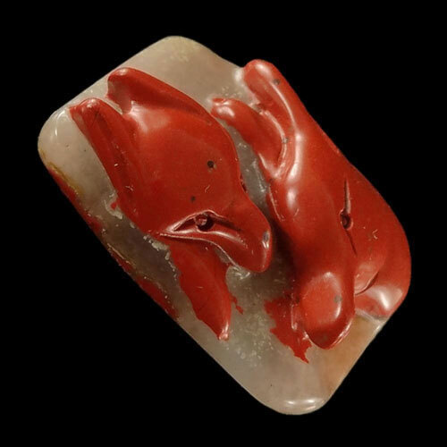 BI02402# Hand Carved Unique Fox Red River Jasper Pendant Bead Gemstone ...