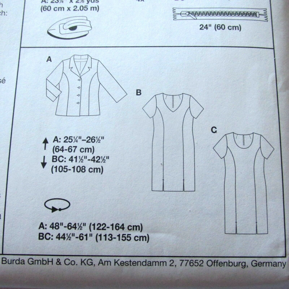 Burda 8530 Pattern Dress and Jacket Women Plus Multi Sizes 20 - 34 ...