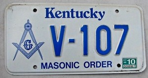 KENTUCKY MASONIC ORDER LODGE MASON LICENSE PLATE " V 107 " FREEMASON ...