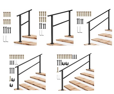 2/3/4/5/6 Steps Outdoor Wrought Iron Handrail,Adjustable Height Stair ...