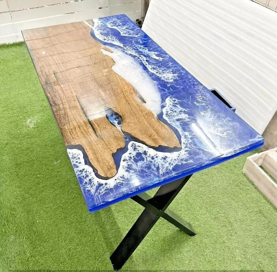 Blue Ocean Wave Epoxy Resin Dining Table Top Handmade Custom Table ...