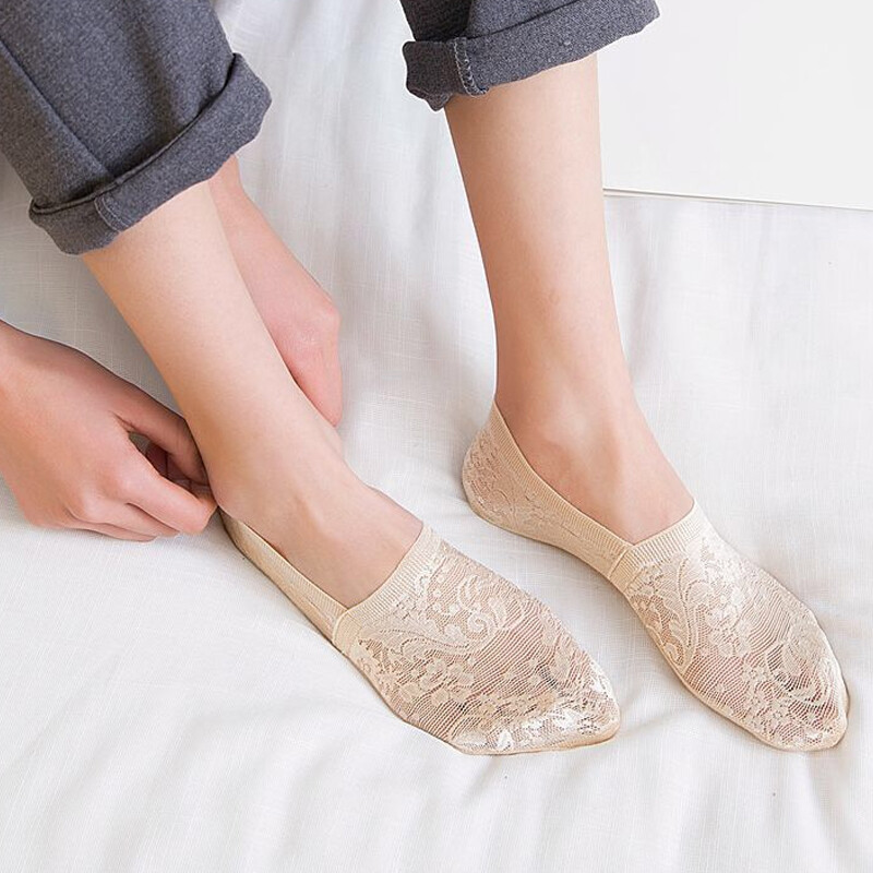 Women Socks Sockettes No-show Invisible Thin Lace High Heels Nude ...