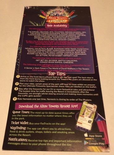 Alton Towers 2022 Fireworks information leaflet | eBay UK