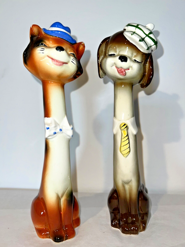 EUC 1950's Vintage LONG NECK Salt Pepper Shakers DOG CAT ...