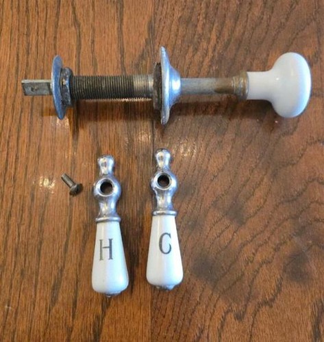 Vintage APEX Cast Iron Nickel Plated Porcelain Hot & Cold Faucets with ...