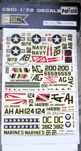 ESCI 1/72 Scale Decals for Vought F8 Crusader Model Jet Fighter 1960's ...