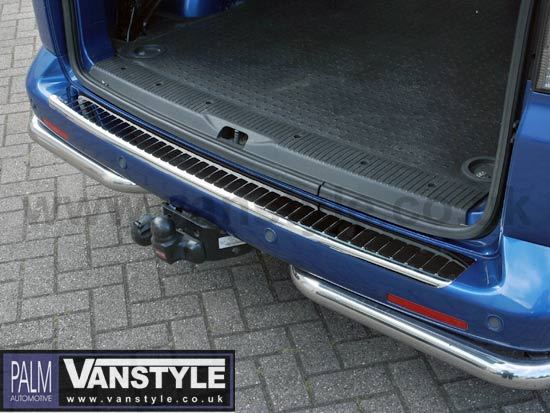 FITS VW T5 REAR BUMPER PROTECTOR ROLLED EDGE STAINLESS STEEL COVER ...