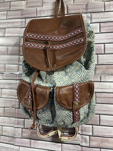 Backpack Aztec Tribal Drawstring Snap Tan Brown Cream Adjustable | eBay